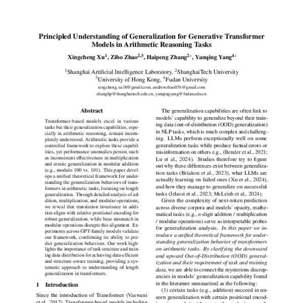 Principled Understanding of Generalization for Generative Transformer Models in Arithmetic ...