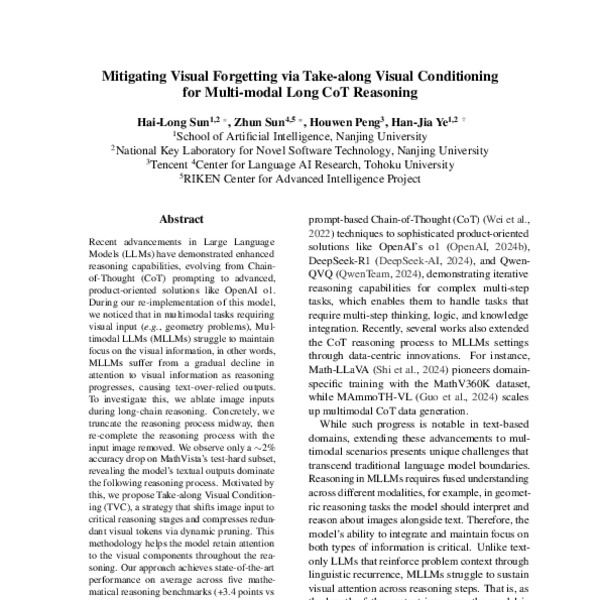 Mitigating Visual Forgetting via Take-along Visual Conditioning for Multi-modal Long CoT ...