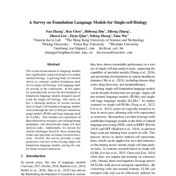 A Survey on Foundation Language Models for Single-cell Biology - ACL ...