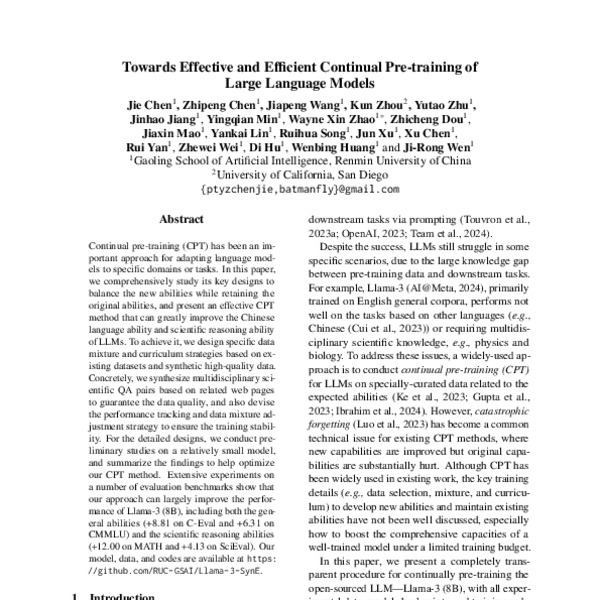 Towards Effective and Efficient Continual Pre-training of Large ...