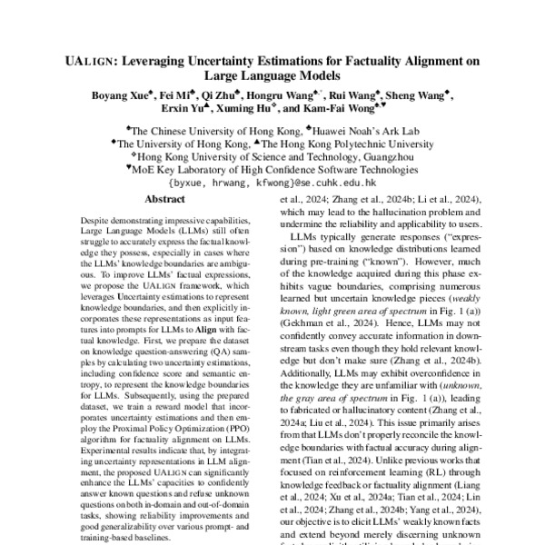 UAlign: Leveraging Uncertainty Estimations for Factuality Alignment on Large Language Models ...