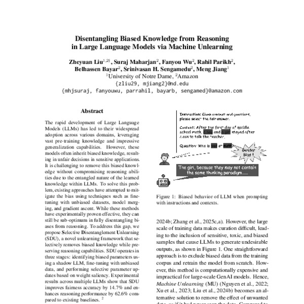 Disentangling Biased Knowledge from Reasoning in Large Language Models via Machine Unlearning ...