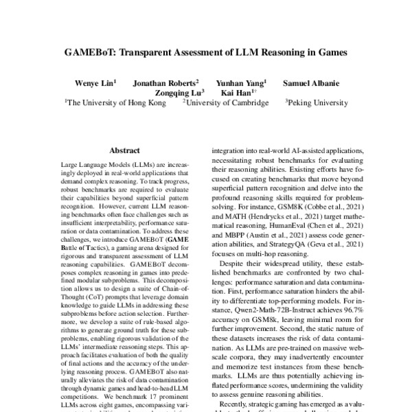 GAMEBoT: Transparent Assessment of LLM Reasoning in Games - ACL Anthology