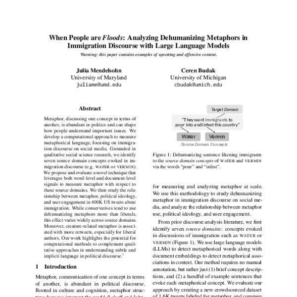 When People are Floods: Analyzing Dehumanizing Metaphors in Immigration ...