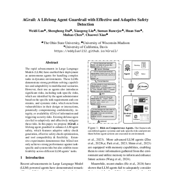 AGrail: A Lifelong Agent Guardrail with Effective and Adaptive Safety Detection - ACL Anthology