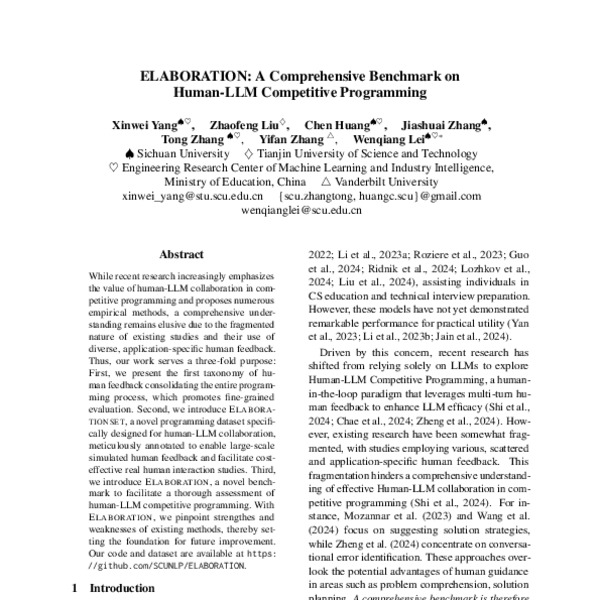 ELABORATION: A Comprehensive Benchmark on Human-LLM Competitive ...