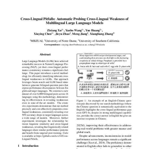 Cross-Lingual Pitfalls: Automatic Probing Cross-Lingual Weakness of ...
