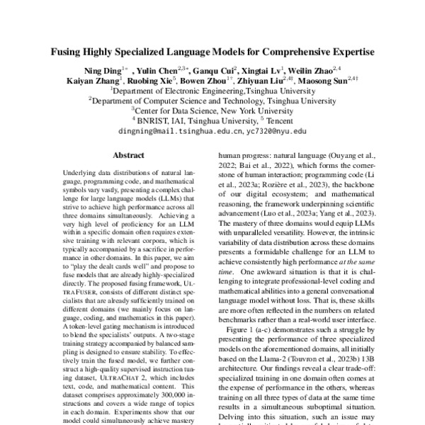 Fusing Highly Specialized Language Models for Comprehensive Expertise ...