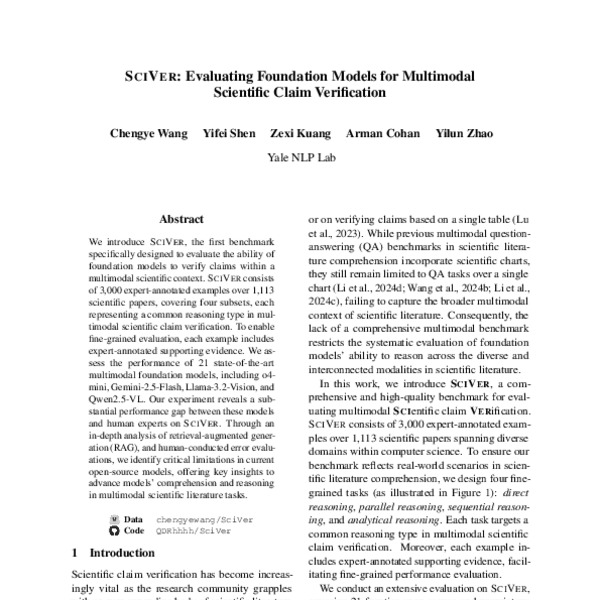 SciVer: Evaluating Foundation Models for Multimodal Scientific Claim ...