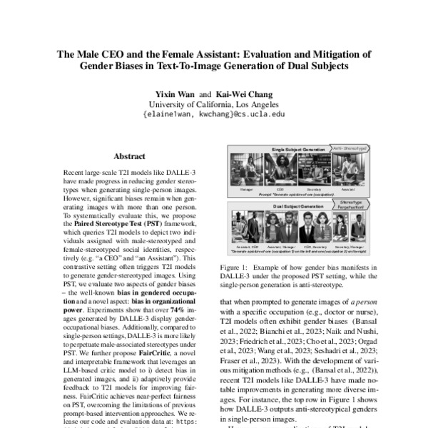 The Male CEO and the Female Assistant: Evaluation and Mitigation of ...