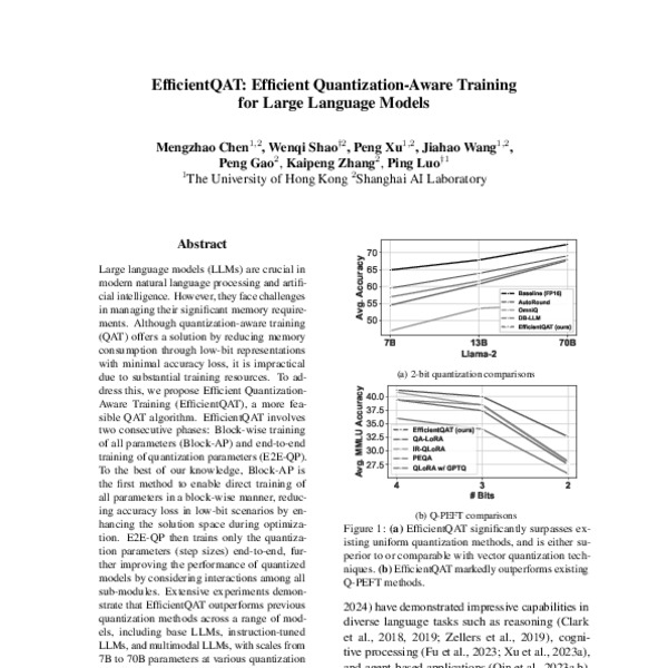 EfficientQAT: Efficient Quantization-Aware Training for Large Language Models - ACL Anthology