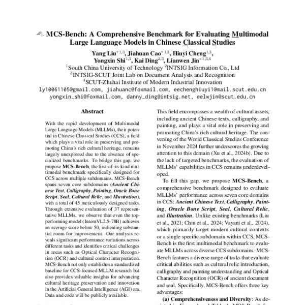 Mcs Bench A Comprehensive Benchmark For Evaluating Multimodal Large Language Models In Chinese