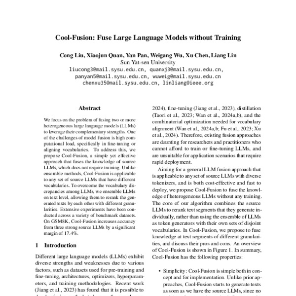Cool-Fusion: Fuse Large Language Models without Training - ACL Anthology