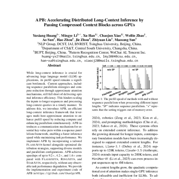 APB: Accelerating Distributed Long-Context Inference by Passing Compressed Context Blocks across ...