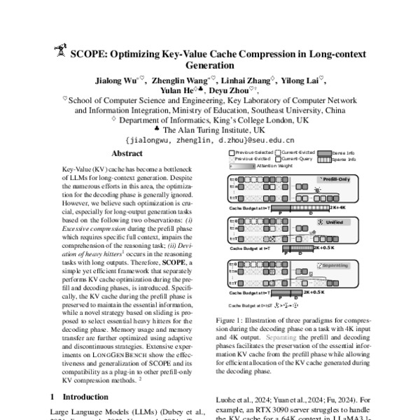 SCOPE: Optimizing Key-Value Cache Compression in Long-context Generation - ACL Anthology