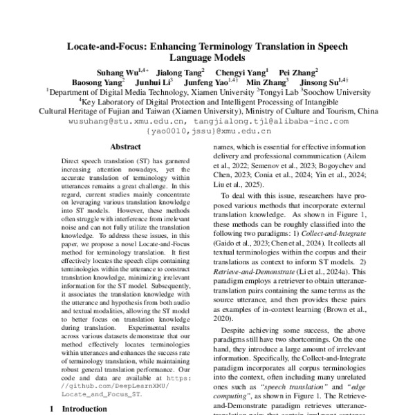Locate-and-Focus: Enhancing Terminology Translation in Speech Language Models - ACL Anthology