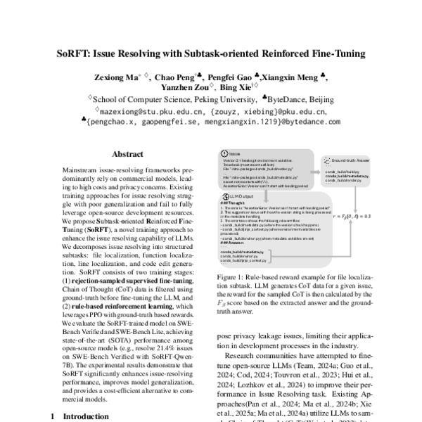 SoRFT: Issue Resolving with Subtask-oriented Reinforced Fine-Tuning ...
