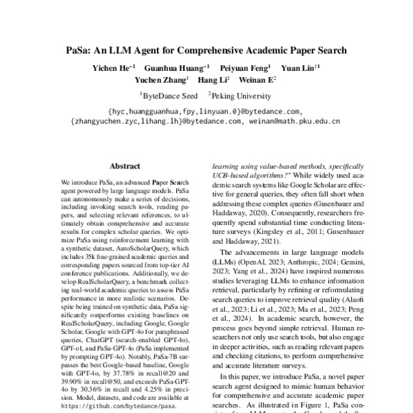 PaSa: An LLM Agent for Comprehensive Academic Paper Search - ACL Anthology