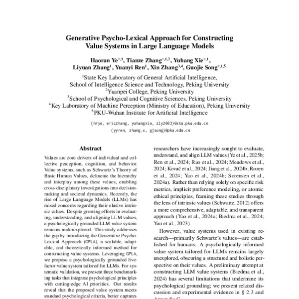 Generative Psycho Lexical Approach For Constructing Value Systems In Large Language Models Acl