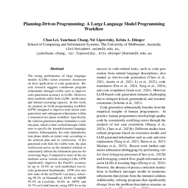 Planning Driven Programming A Large Language Model Programming Workflow Acl Anthology