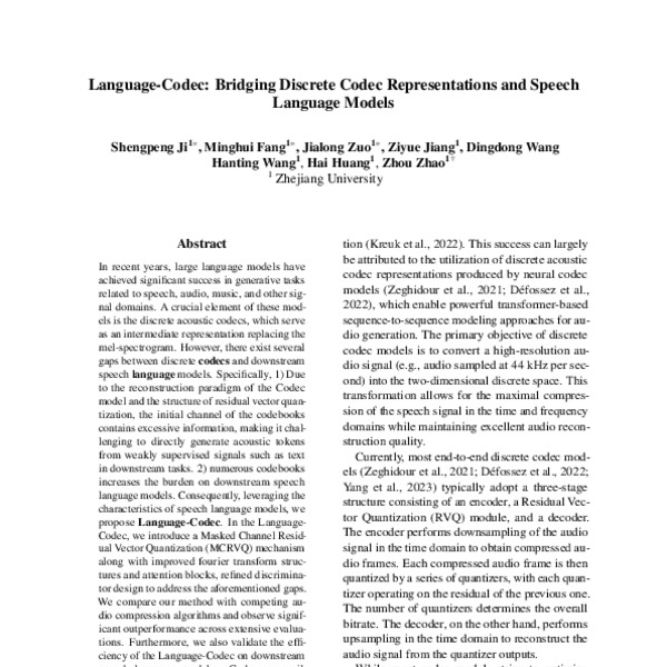 Language-Codec: Bridging Discrete Codec Representations and Speech Language Models - ACL Anthology