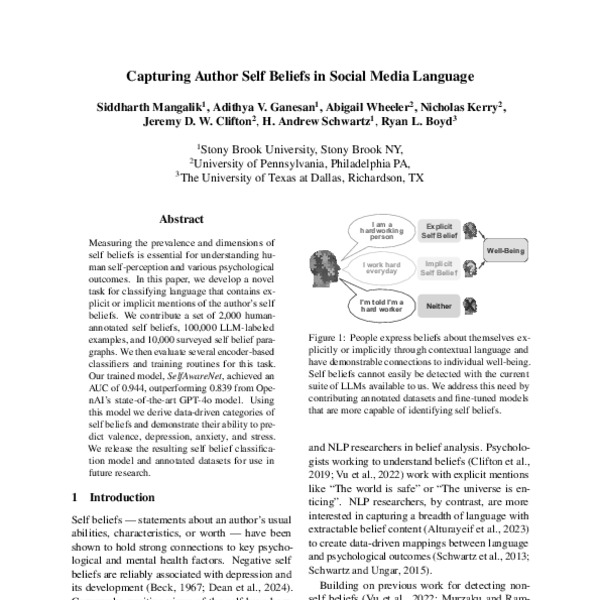 Capturing Author Self Beliefs in Social Media Language - ACL Anthology