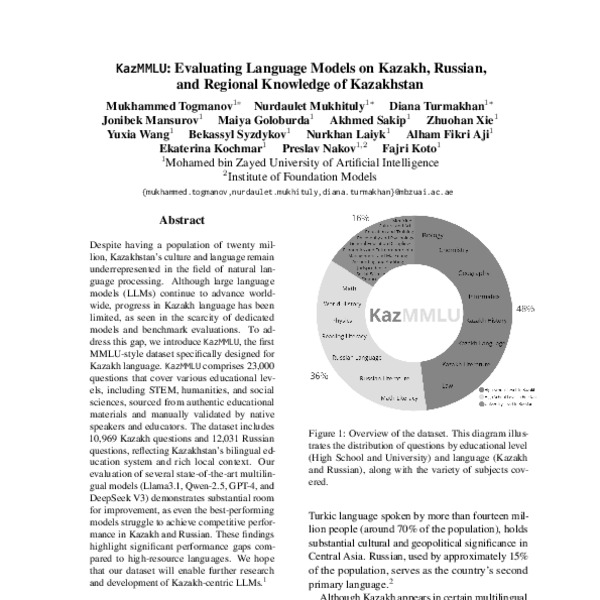 KazMMLU: Evaluating Language Models on Kazakh, Russian, and Regional Knowledge of Kazakhstan ...