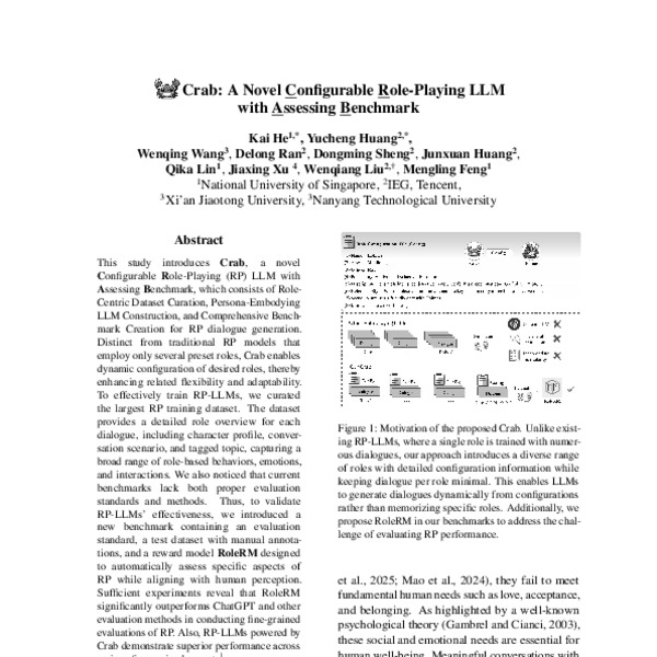 Crab: A Novel Configurable Role-Playing LLM with Assessing Benchmark ...