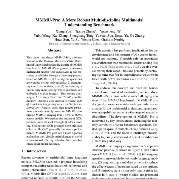 MMMU-Pro: A More Robust Multi-discipline Multimodal Understanding Benchmark - ACL Anthology