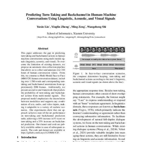 Predicting Turn-Taking and Backchannel in Human-Machine Conversations Using Linguistic, Acoustic ...