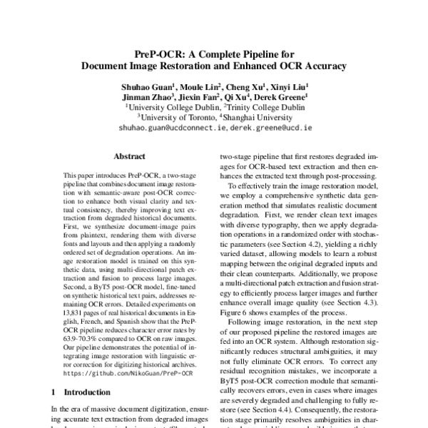 PreP-OCR: A Complete Pipeline for Document Image Restoration and ...