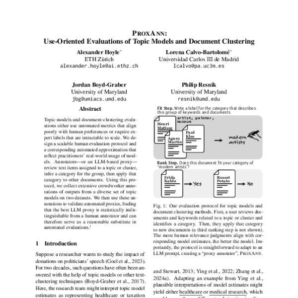 ProxAnn: Use-Oriented Evaluations of Topic Models and Document Clustering - ACL Anthology