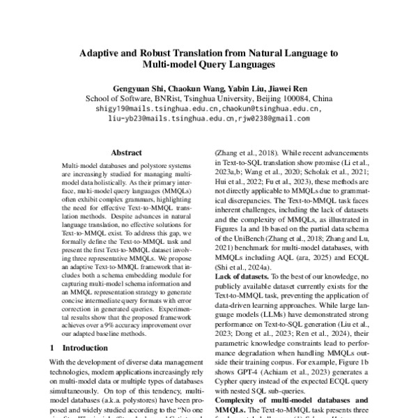 Adaptive and Robust Translation from Natural Language to Multi-model ...