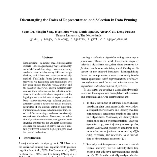 Disentangling the Roles of Representation and Selection in Data Pruning ...