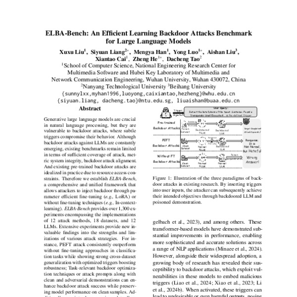 ELBA-Bench: An Efficient Learning Backdoor Attacks Benchmark for Large Language Models - ACL ...
