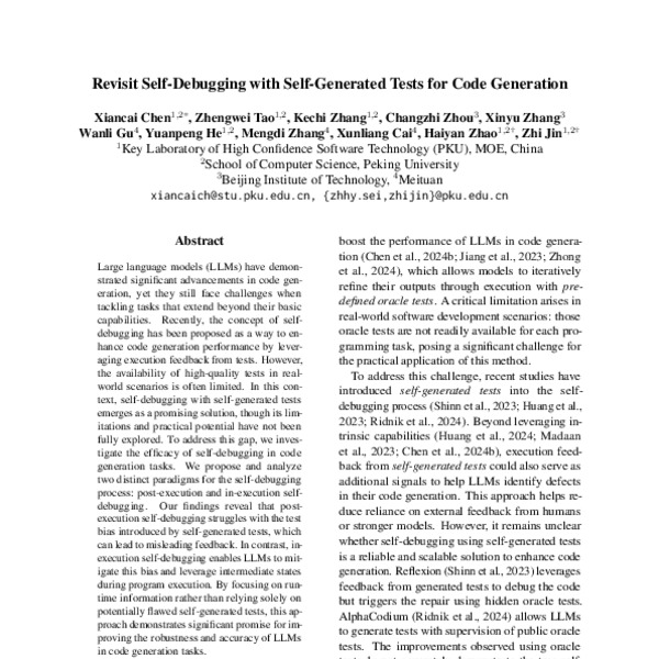 Revisit Self Debugging With Self Generated Tests For Code Generation Acl Anthology