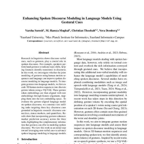 Enhancing Spoken Discourse Modeling in Language Models Using Gestural ...