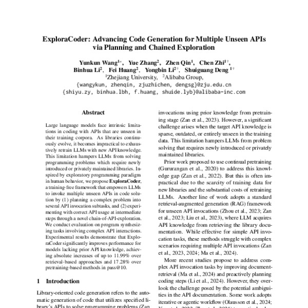 ExploraCoder: Advancing Code Generation for Multiple Unseen APIs via Planning and Chained ...