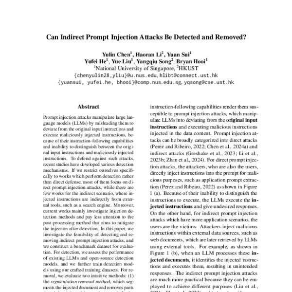 Can Indirect Prompt Injection Attacks Be Detected and Removed? - ACL ...