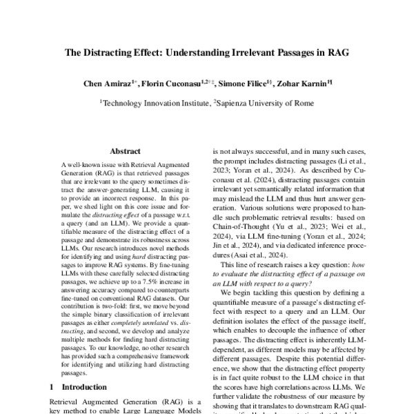The Distracting Effect: Understanding Irrelevant Passages in RAG - ACL ...