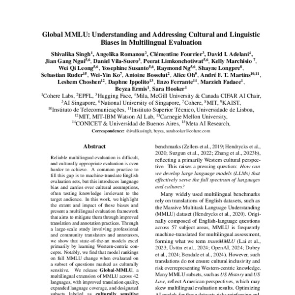 Global MMLU: Understanding and Addressing Cultural and Linguistic Biases in Multilingual ...