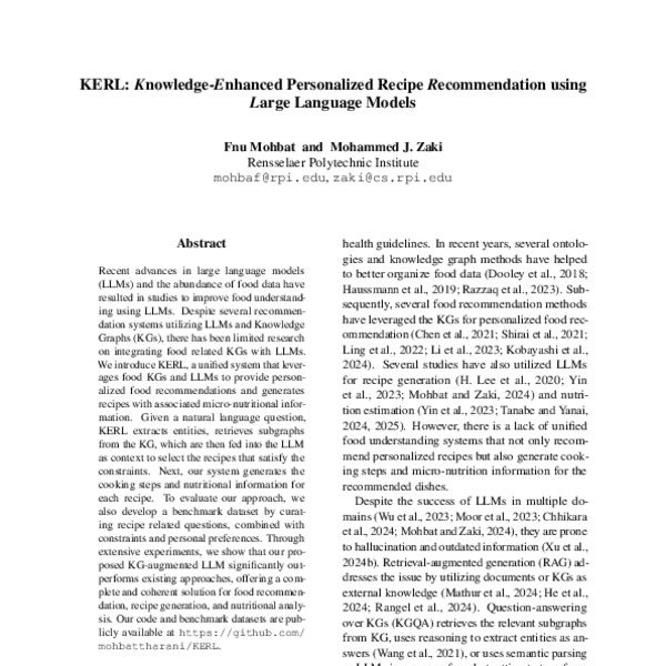 Kerl Knowledge Enhanced Personalized Recipe Recommendation Using Large Language Models Acl