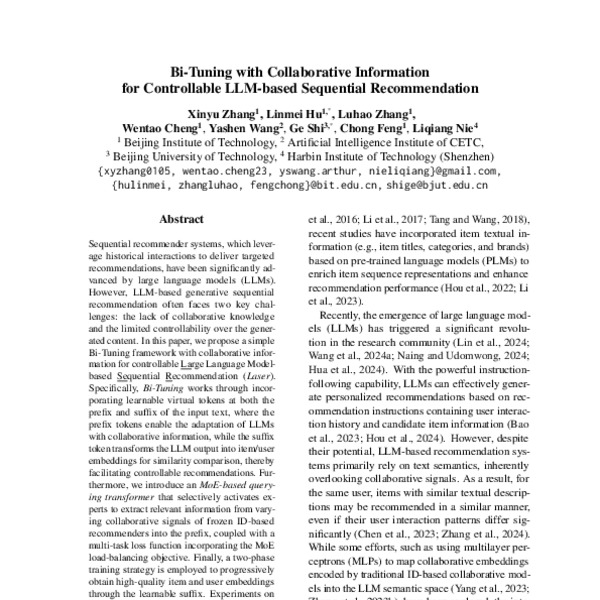 Bi-Tuning with Collaborative Information for Controllable LLM-based Sequential Recommendation ...