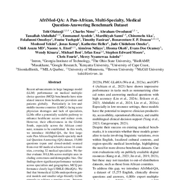 AfriMed-QA: A Pan-African, Multi-Specialty, Medical Question-Answering ...
