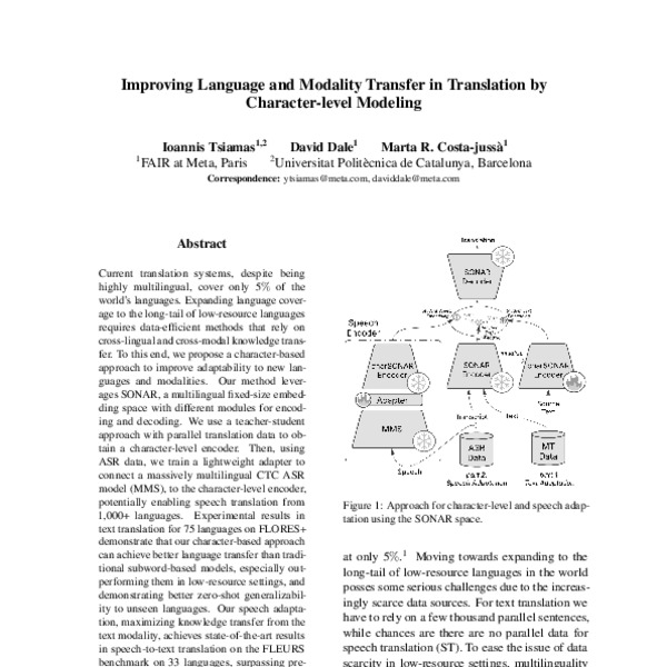 Improving Language And Modality Transfer In Translation By Character Level Modeling Acl Anthology