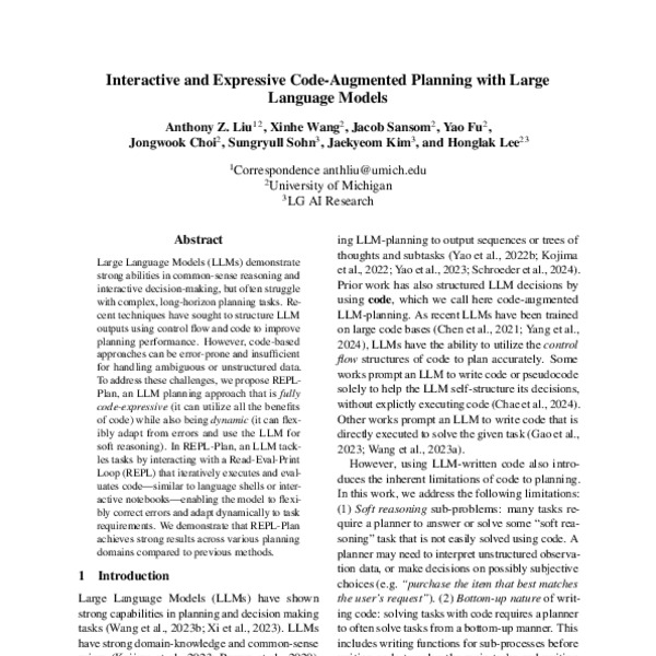 Interactive And Expressive Code Augmented Planning With Large Language 5567