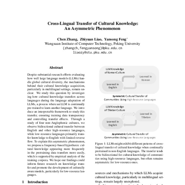 Cross-Lingual Transfer of Cultural Knowledge: An Asymmetric Phenomenon - ACL Anthology