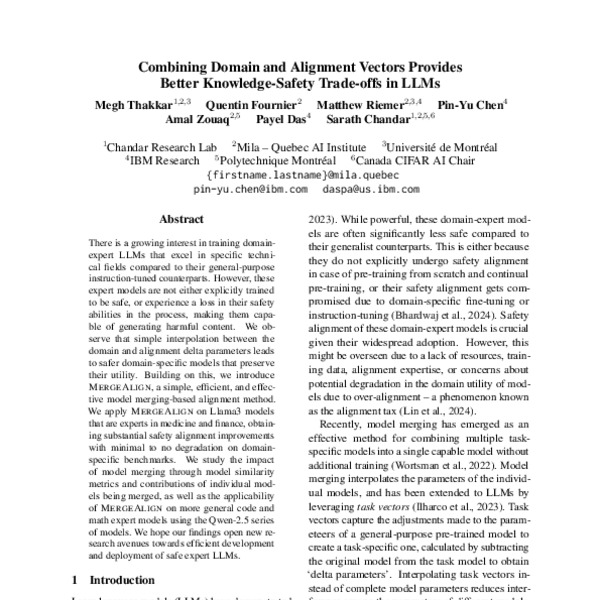 Combining Domain and Alignment Vectors Provides Better Knowledge-Safety Trade-offs in LLMs - ACL ...