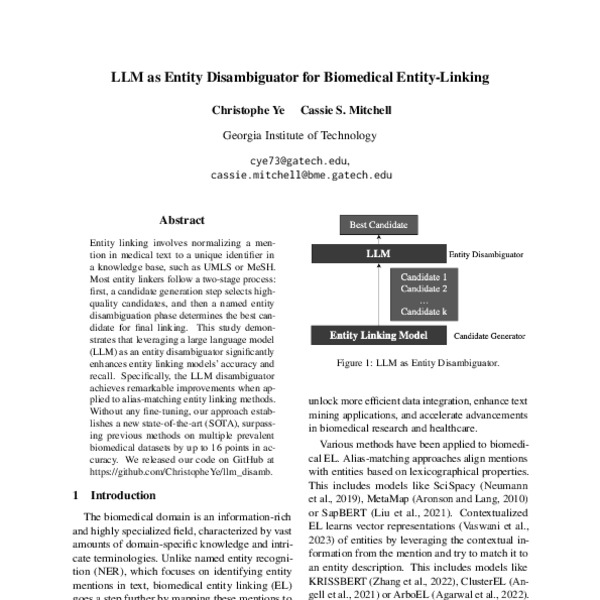 LLM as Entity Disambiguator for Biomedical Entity-Linking - ACL Anthology