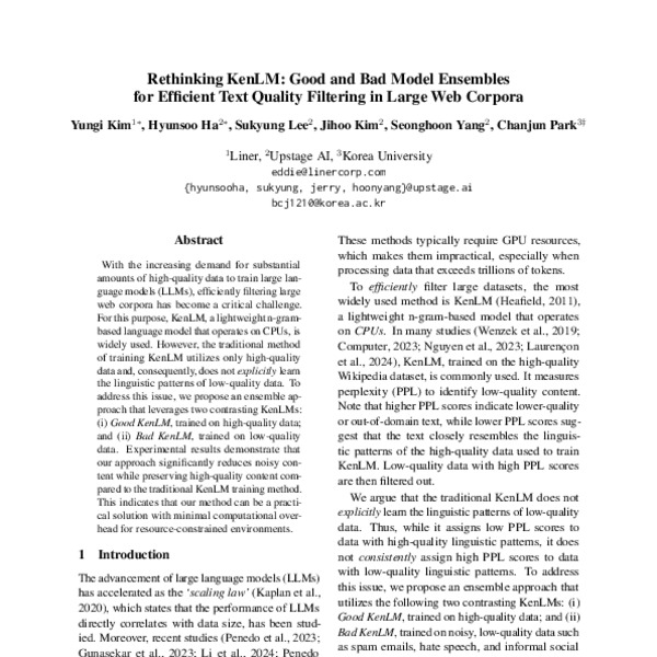 Rethinking KenLM: Good and Bad Model Ensembles for Efficient Text Quality Filtering in Large Web ...